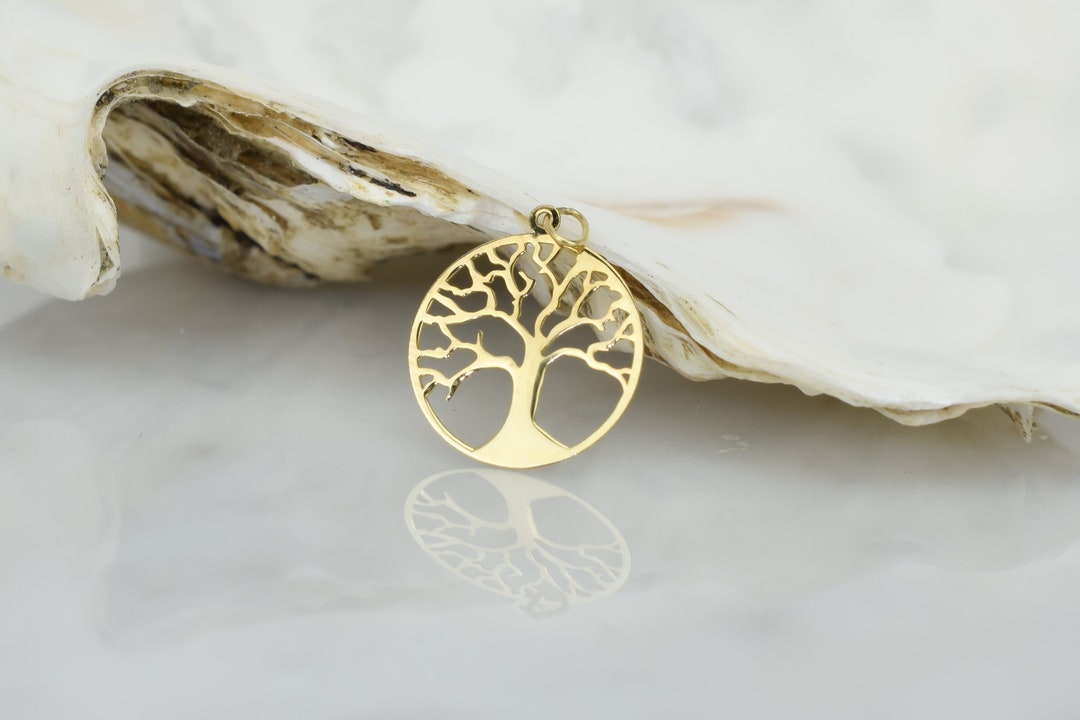 14k Solid Gold Tree of Life Pendant 15mm, Gold Life Pendant, Gold Charm ...