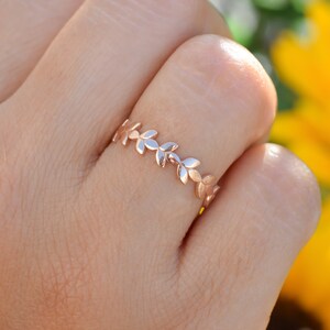 4mm 14k Solid Rose Gold Leaf Ring, Ring Band, Leaf Ring,rose Flower ...