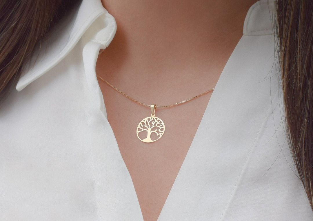 14k Solid Gold Baum des Lebens Anhänger 15 mm, Gold Leben Anhänger, Gold Charm Anhänger, Charm ...