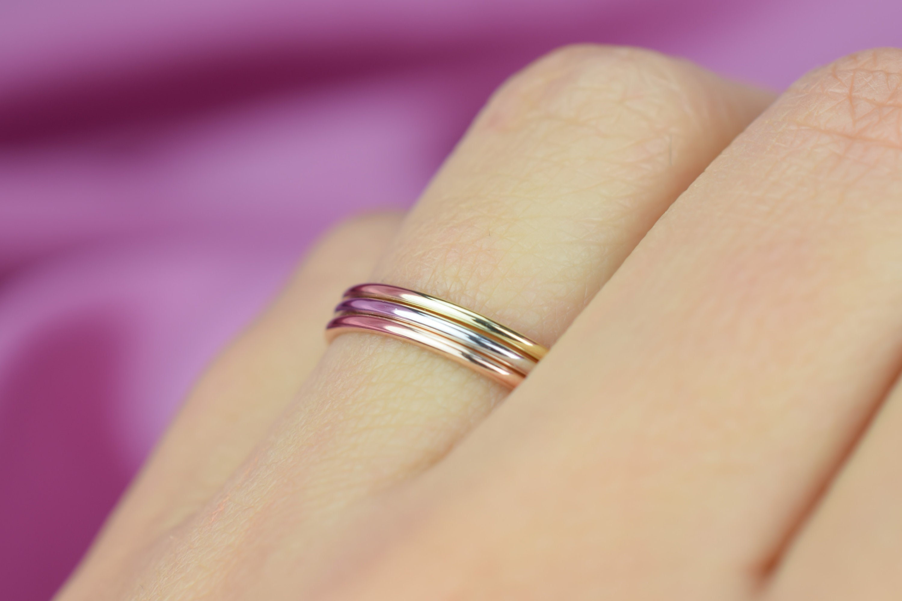 14k Solid Gold Three Color Ring Set Gold Stacking Ring | Etsy