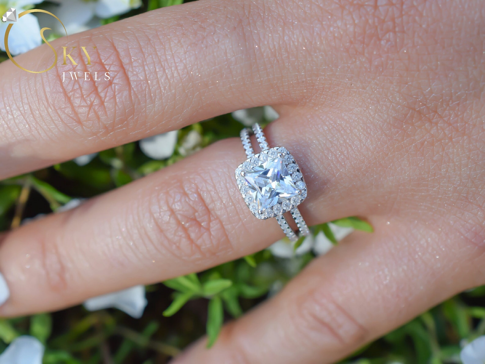 2 Ct Double Halo Engagement Ring Wedding Ringsquare Halo - Etsy