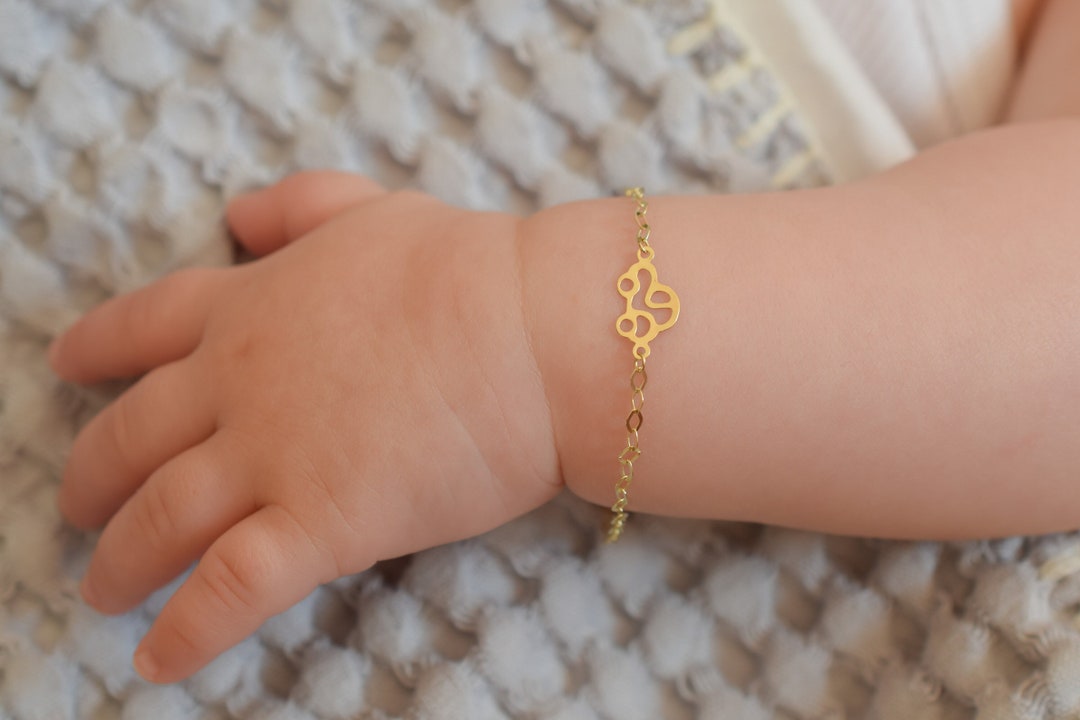 14k Solid Gold Baby Bracelet With Car Charm / Adjustable Toddler Child ...