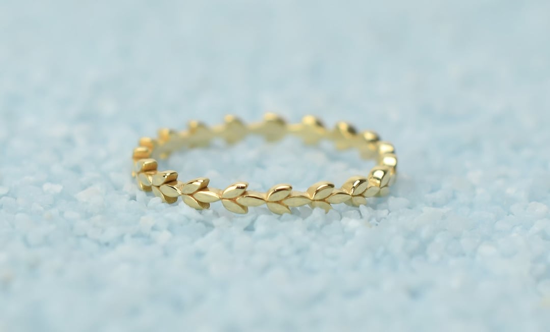 2.1mm 14k Solid Gold Leaf Ring, Ring Band, Leaf Ring,gold Flower Ring, Minimalist Ring, Laurel ...
