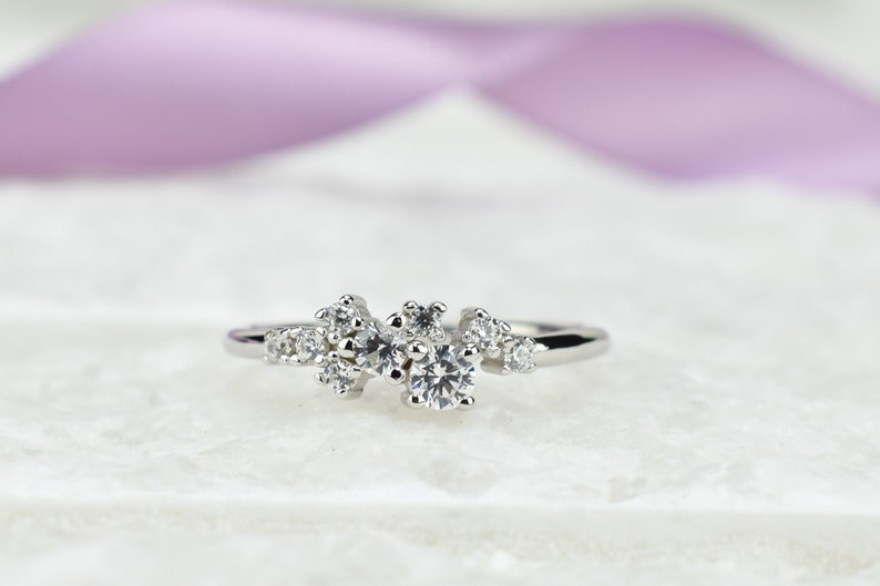 0.5 ct Silver Cluster Ring Engagement Ring Promise Ring | Etsy