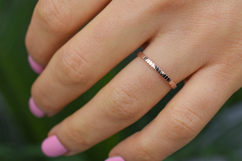 14k Solid Rose Gold Stripe Ring Gold Stacking Ring Solid | Etsy