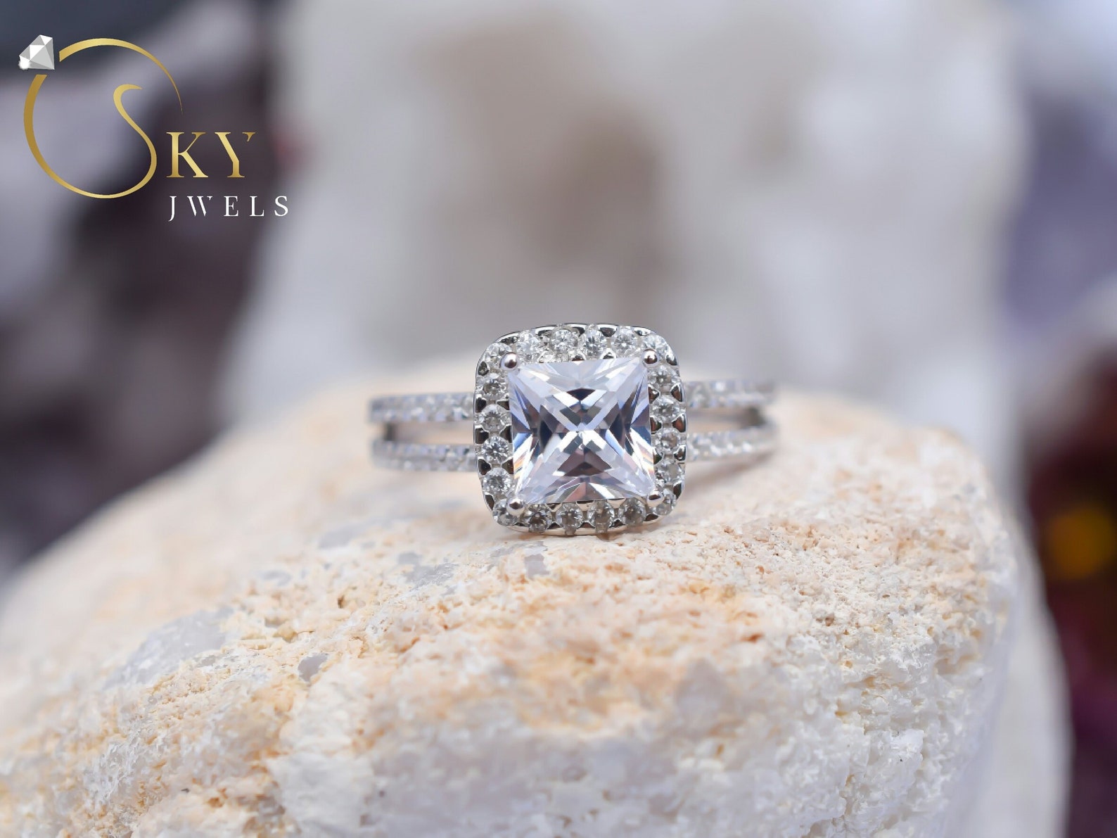 2 Ct Double Halo Engagement Ring Wedding Ringsquare Halo - Etsy
