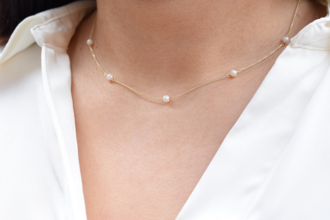 14k Solid Gold Pearl Necklace: Dainty June Birthstone Pendant - Etsy