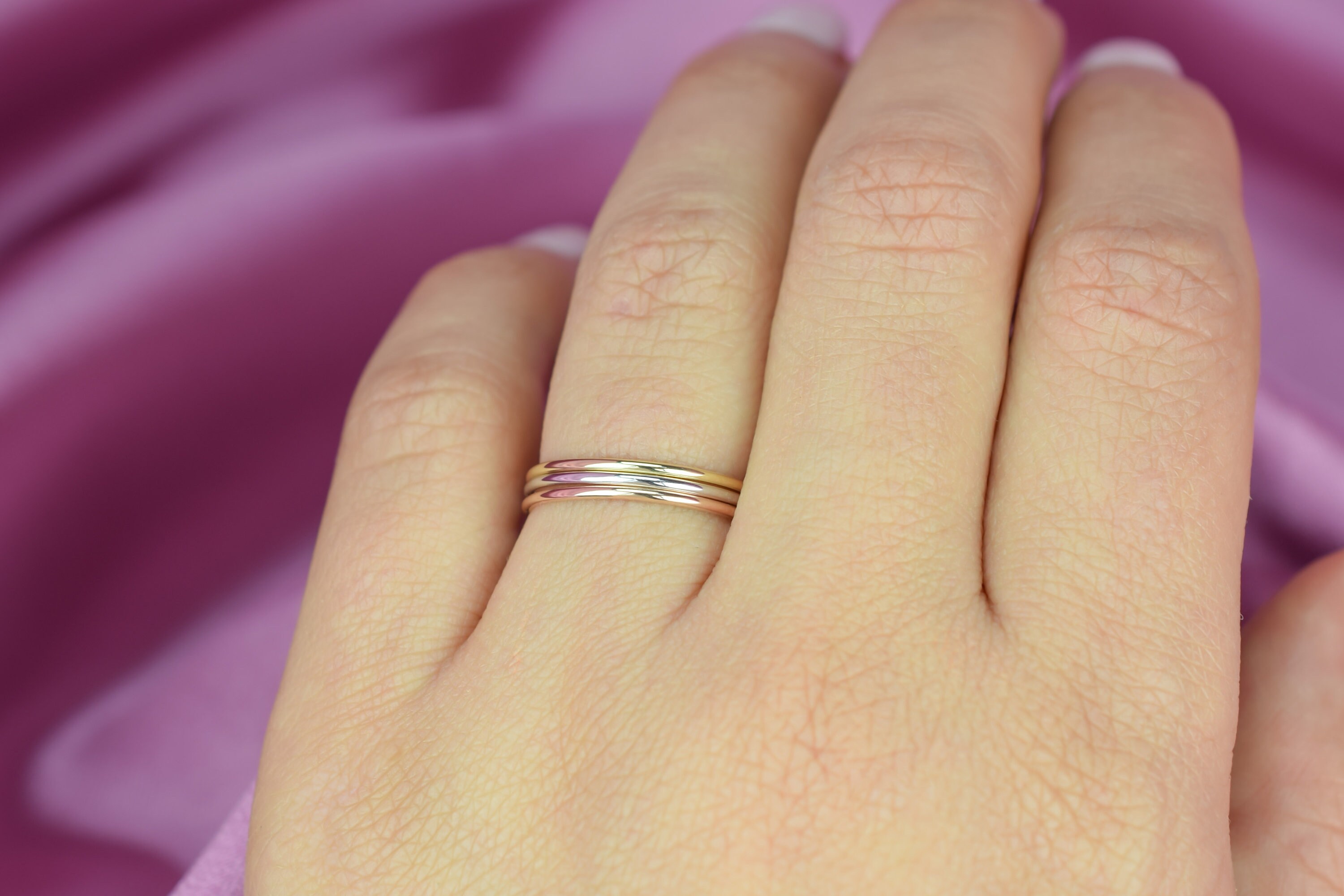 14k Solid Gold Three Color Ring Set Gold Stacking Ring | Etsy