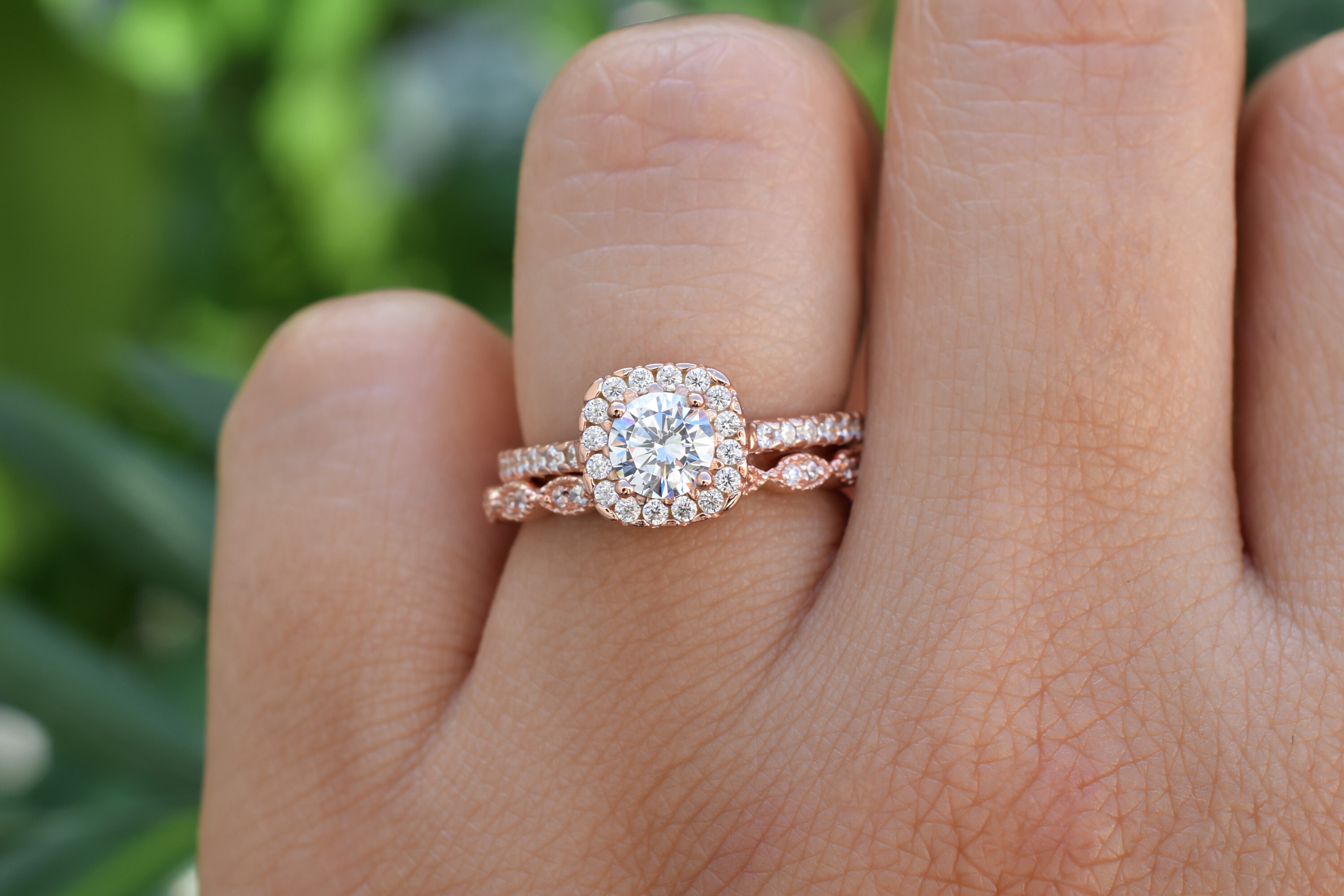 1ct 18k Rose Gold Square Ring Set Art Deco Ring Bridal Ring - Etsy UK