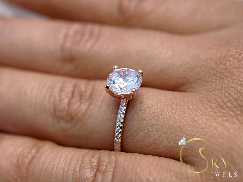 Rose Gold Solitaire Ring, 2 Ct Wedding Ring, Rose Promise Ring ...