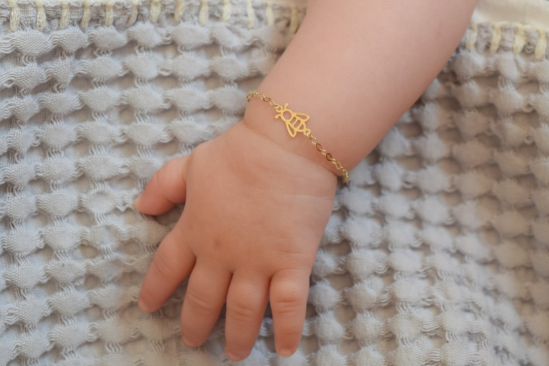 14k Solid Gold Baby Bracelet With Bee Charm / Adjustable Toddler Child ...
