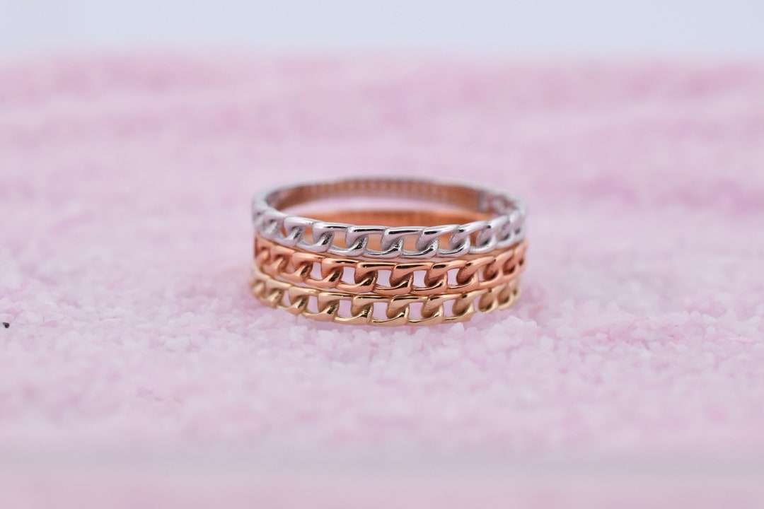 Cuban Chain Ring, Minimalist Link Chain Ring, Stacking Ring Women, Curb ...