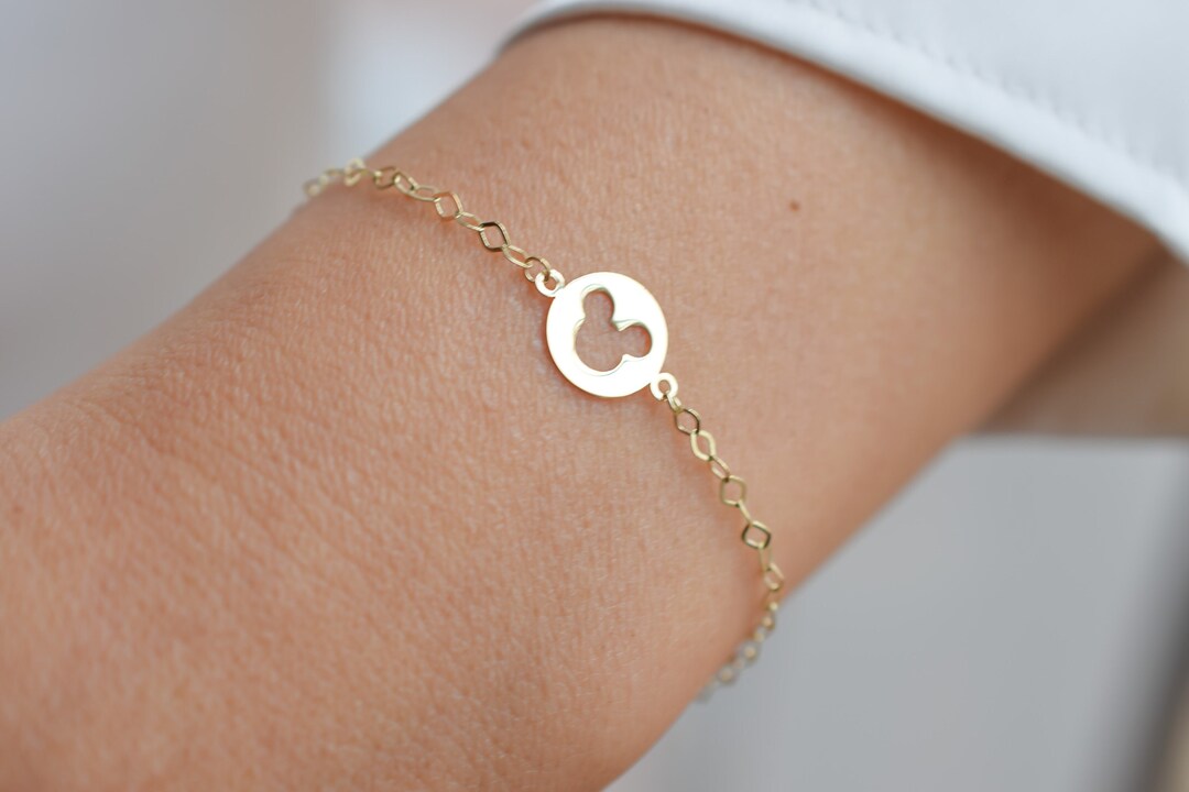14k Solid Gold Bracelet Mickey Mouse / Personalized Charm Bracelet ...