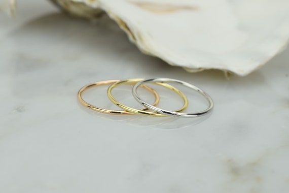 14k Solid Gold Three Color Ring Set Gold Stacking Ring | Etsy