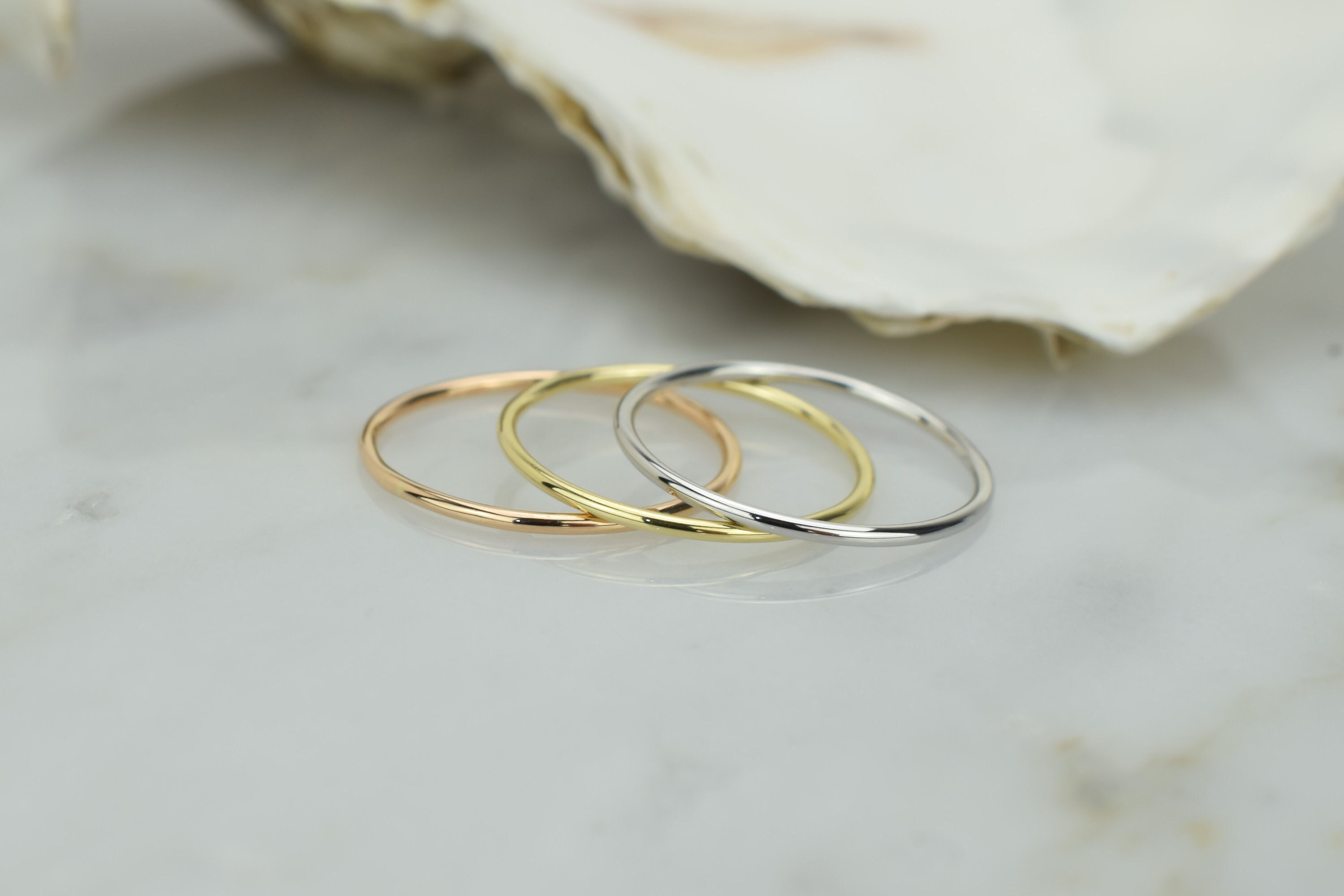 14k Solid Gold Three Color Ring Set Gold Stacking Ring | Etsy