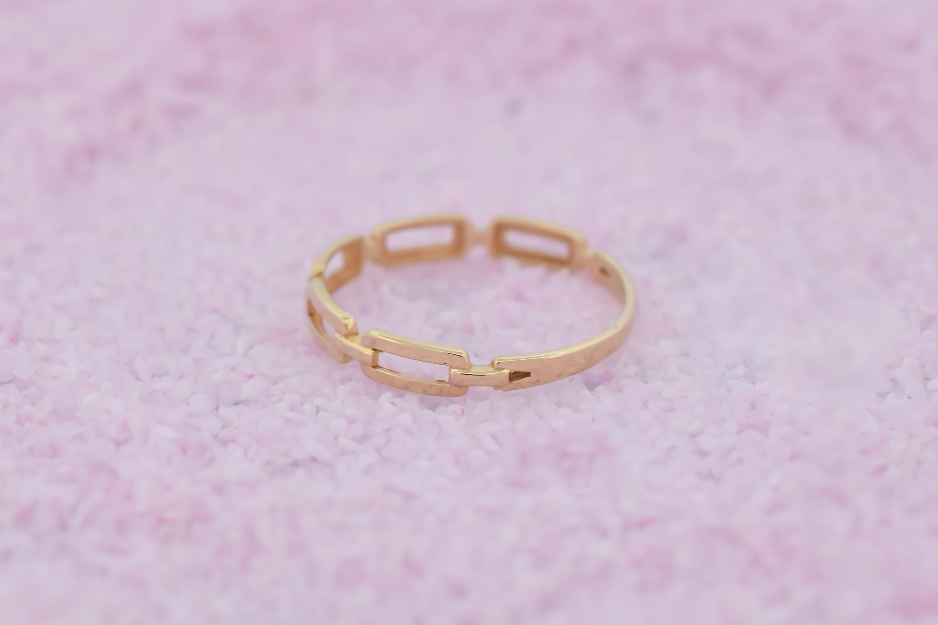 14k Solid Gold Chain Ring, Minimalist Link Chain Ring, Stacking Ring ...