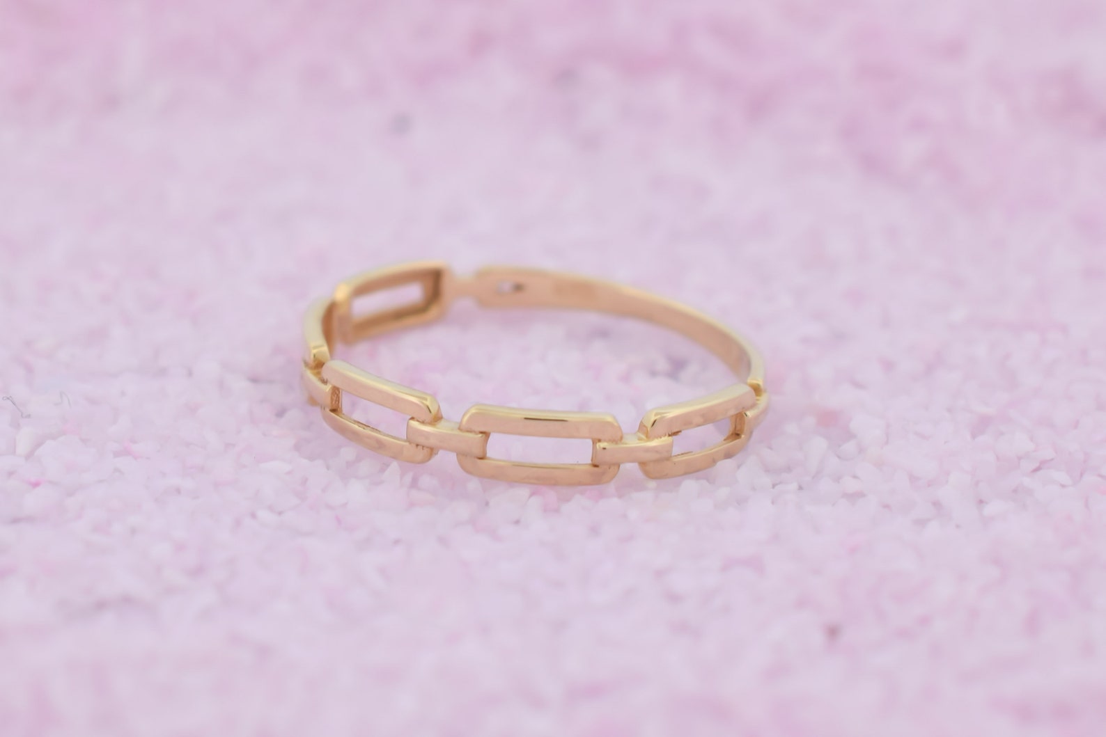 14k Solid Gold Chain Ring, Minimalist Link Chain Ring, Stacking Ring ...