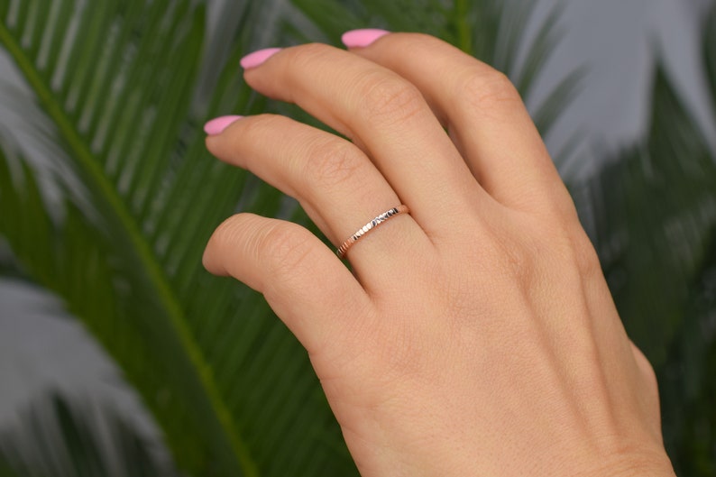 14k Solid Rose Gold Stripe Ring Gold Stacking Ring Solid | Etsy