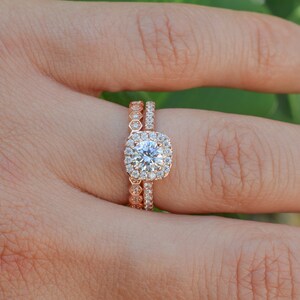 1.1ct Rose Gold Square Ring Set, Bridal Ring Set, Engagement Ring ...
