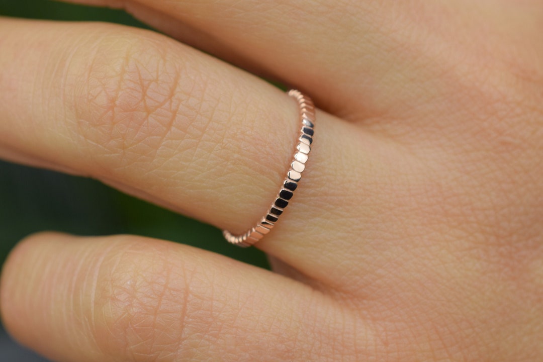 14k Solid Rose Gold Stripe Ring, Gold Stacking Ring, Solid Gold Wedding ...