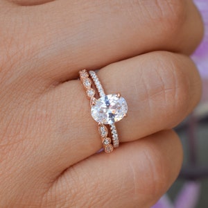 1.75ct Rose Oval Ring Set, Wedding Ring Set, Oval Ring, Engagement Ring ...