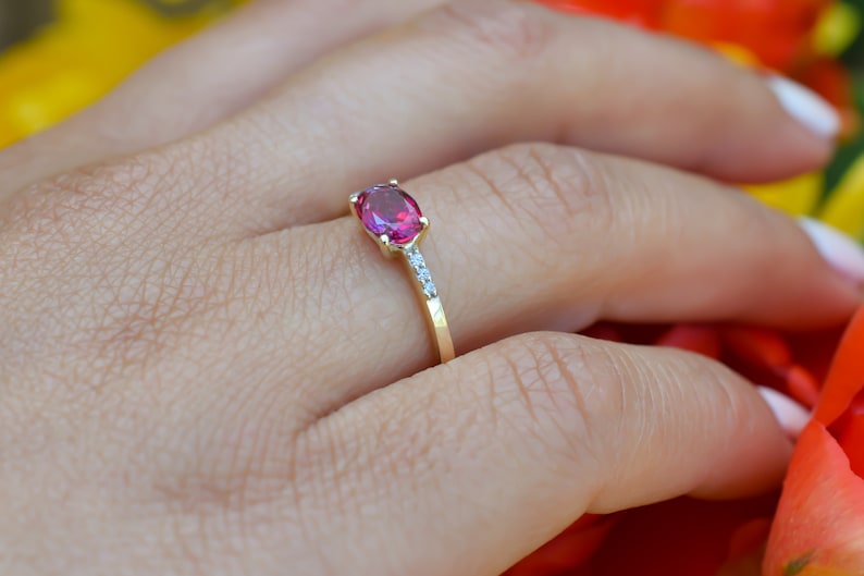 0.8ct 14k Solid Gold Ruby Red Topaz Ringnatural Topaz Ring | Etsy