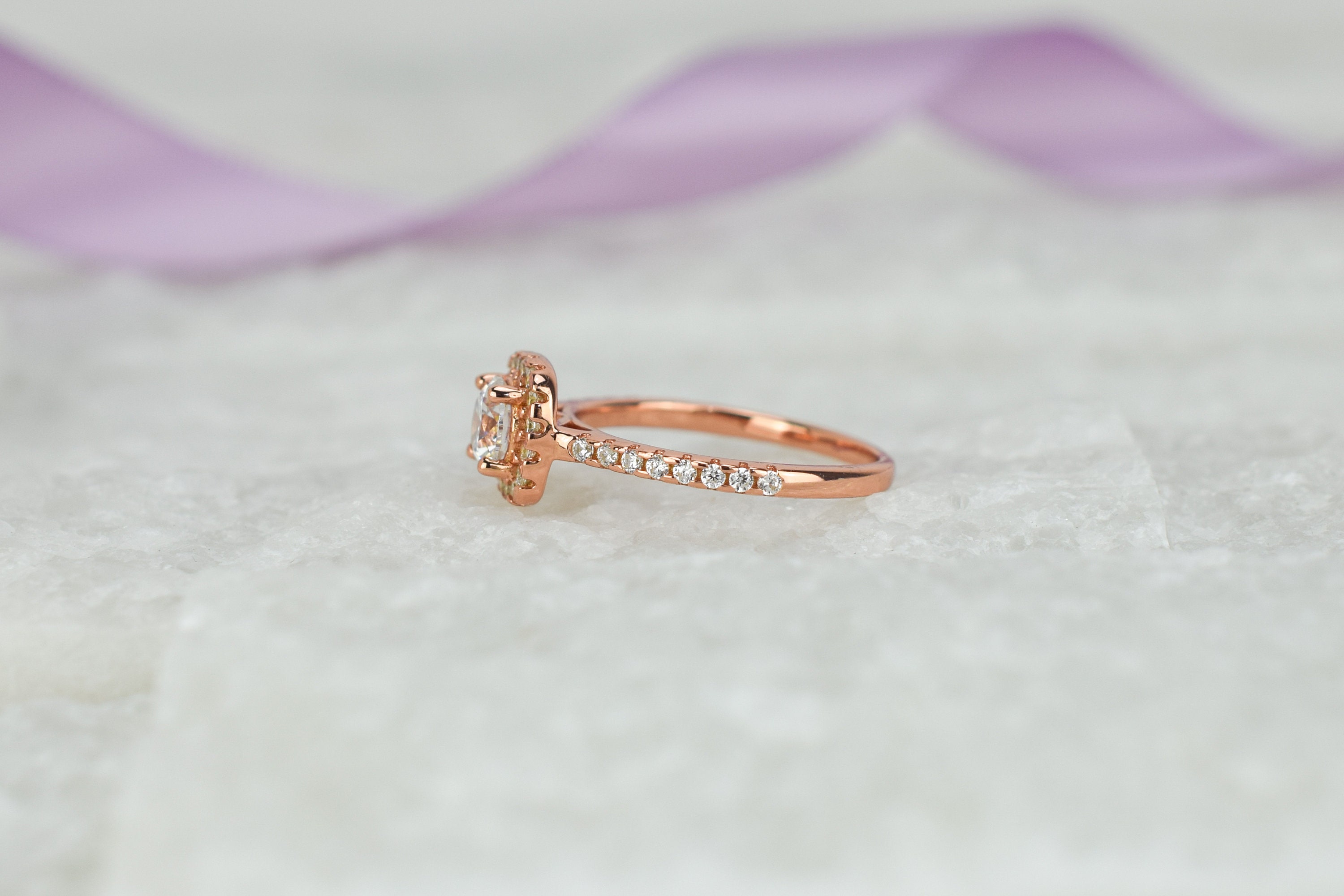 1.1ct Rose Gold Square Ring Set Bridal Ring Set Engagement | Etsy