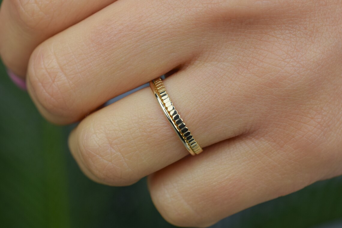 14k Solid Gold Ring Set Gold Stacking RingSolid Gold Wedding | Etsy