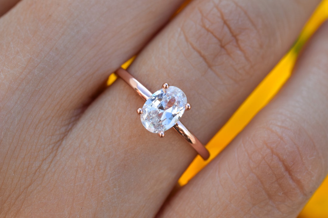 0.75 Ct Rose Gold Oval Engagement Ring, Wedding Ring ,oval Ring ...