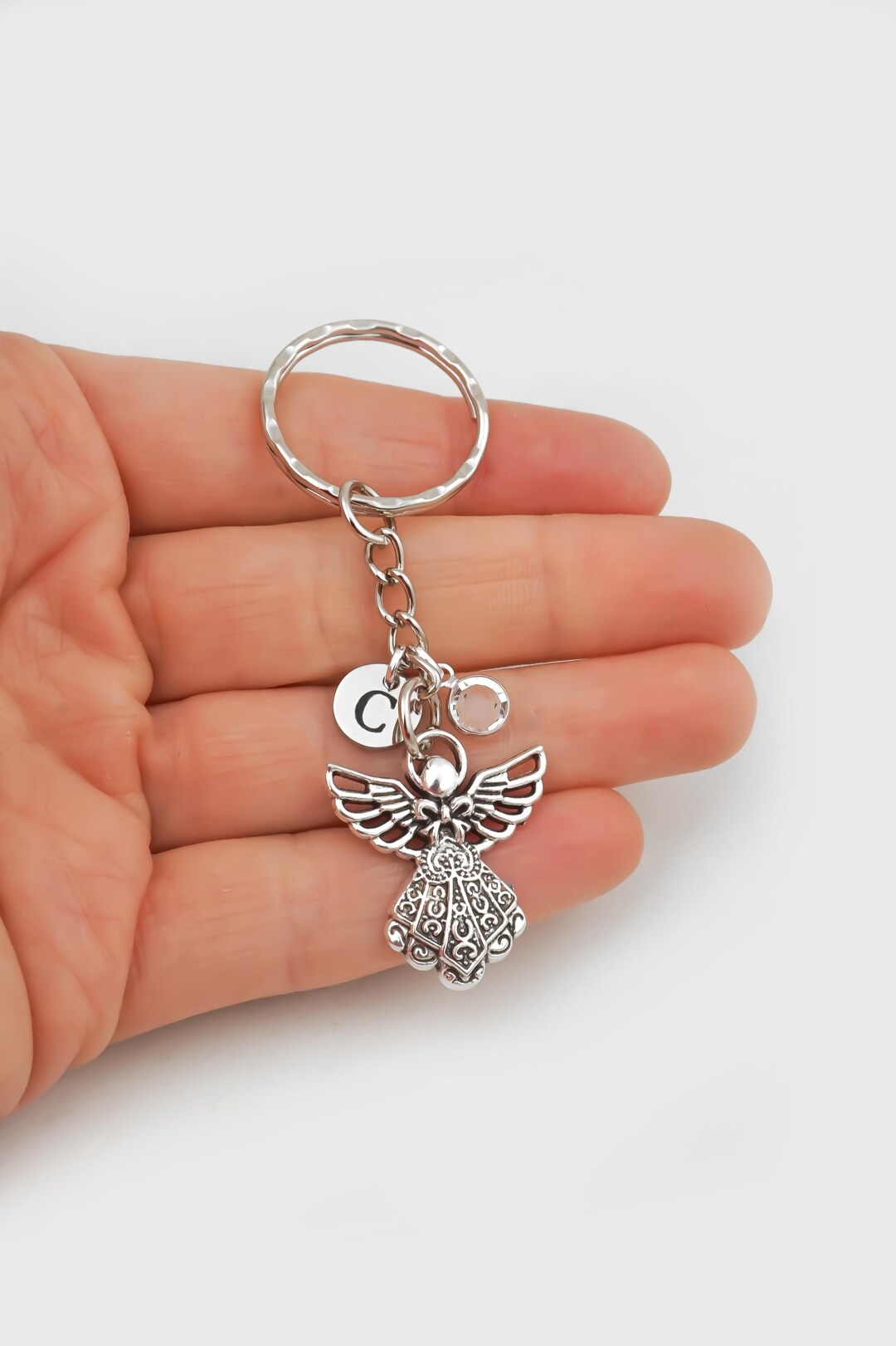 Angel Keychain, Personalized Angel Charm Key Chain With Initial and ...