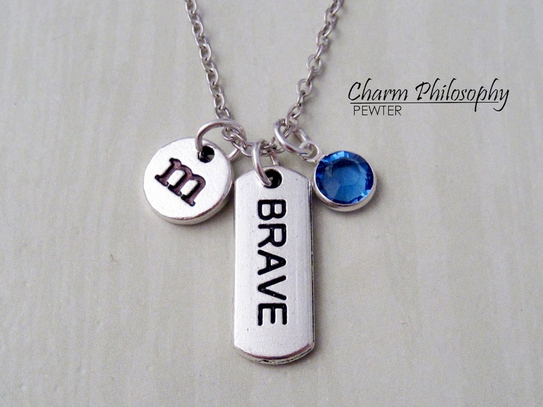 Brave Necklace Monogram Personalized Initial and Birthstone - Etsy