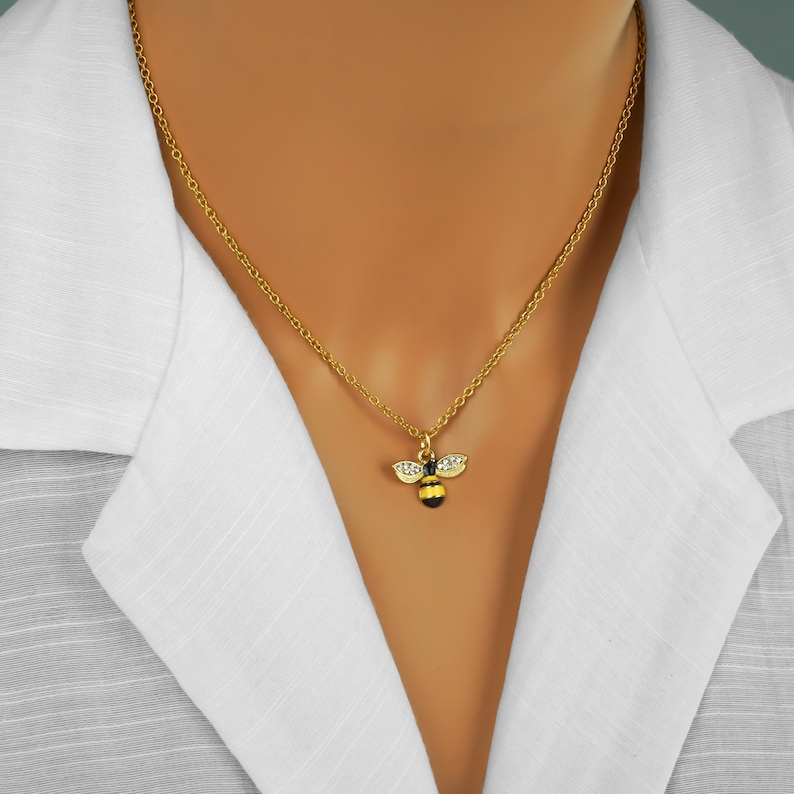 Gold Bumblebee Necklace: Rhinestone Enamel Bee Charm - Etsy