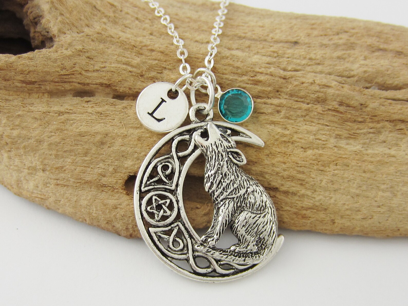 Celtic Wolf Necklace Antique Silver Celtic Moon With - Etsy