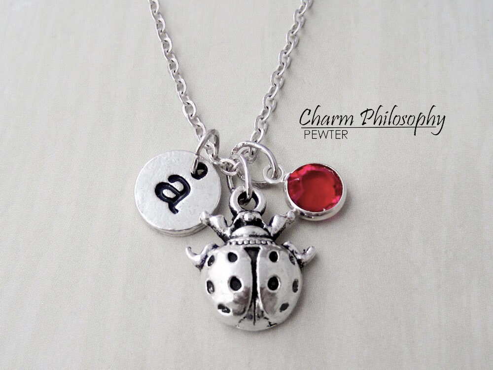 Ladybug Necklace Antique Silver Insect Necklace Monogram - Etsy