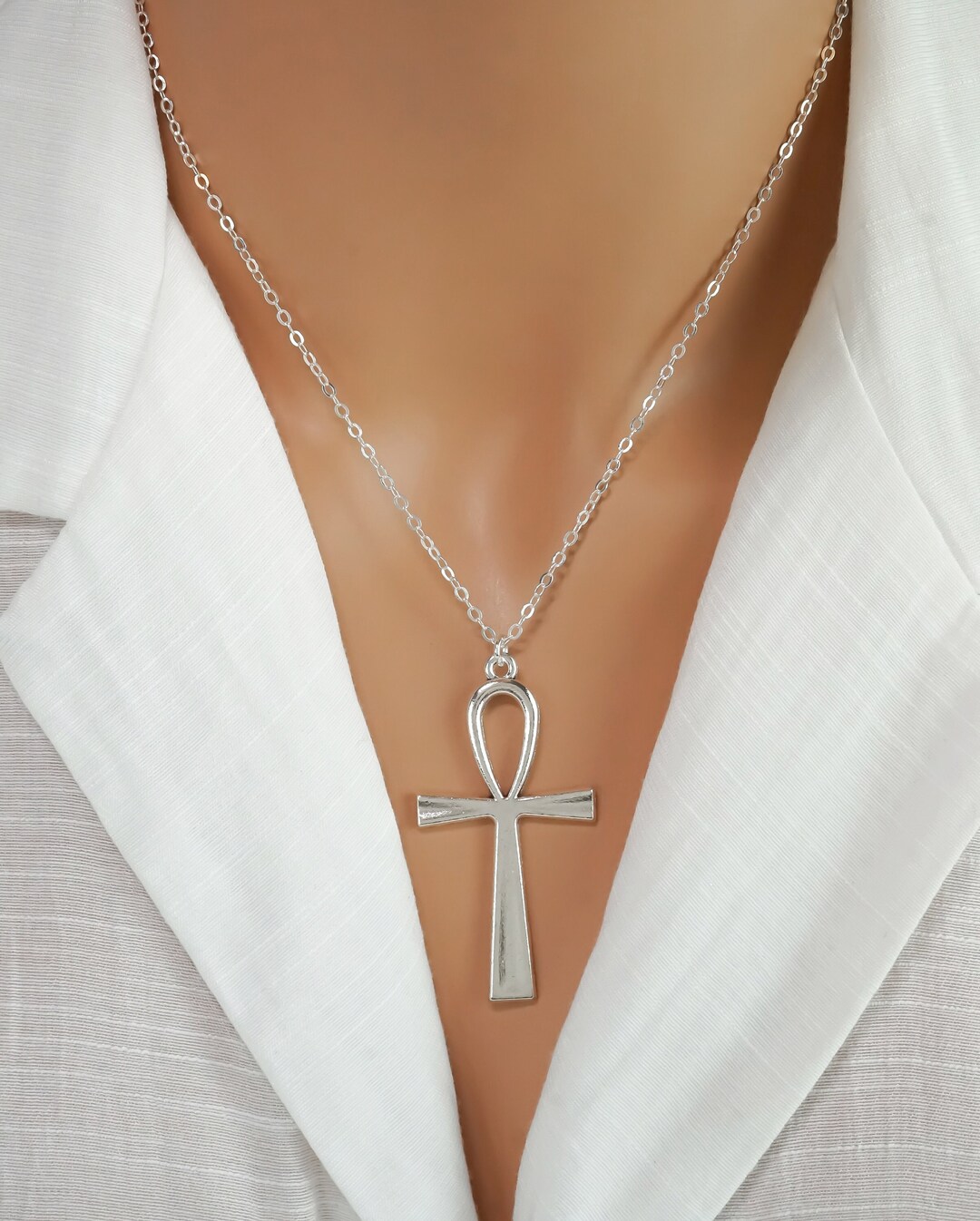 Large Ankh Necklace - Silver Ankh Earrings - Egyptian Ankh Charm ...