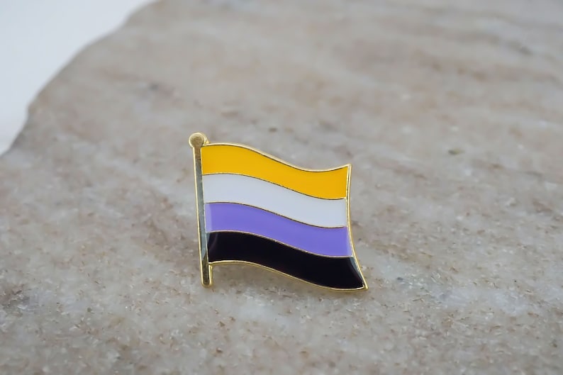 Non Binary Pin - Nonbinary Pride Flag Pin - Gold Pride Enamel Pin ...