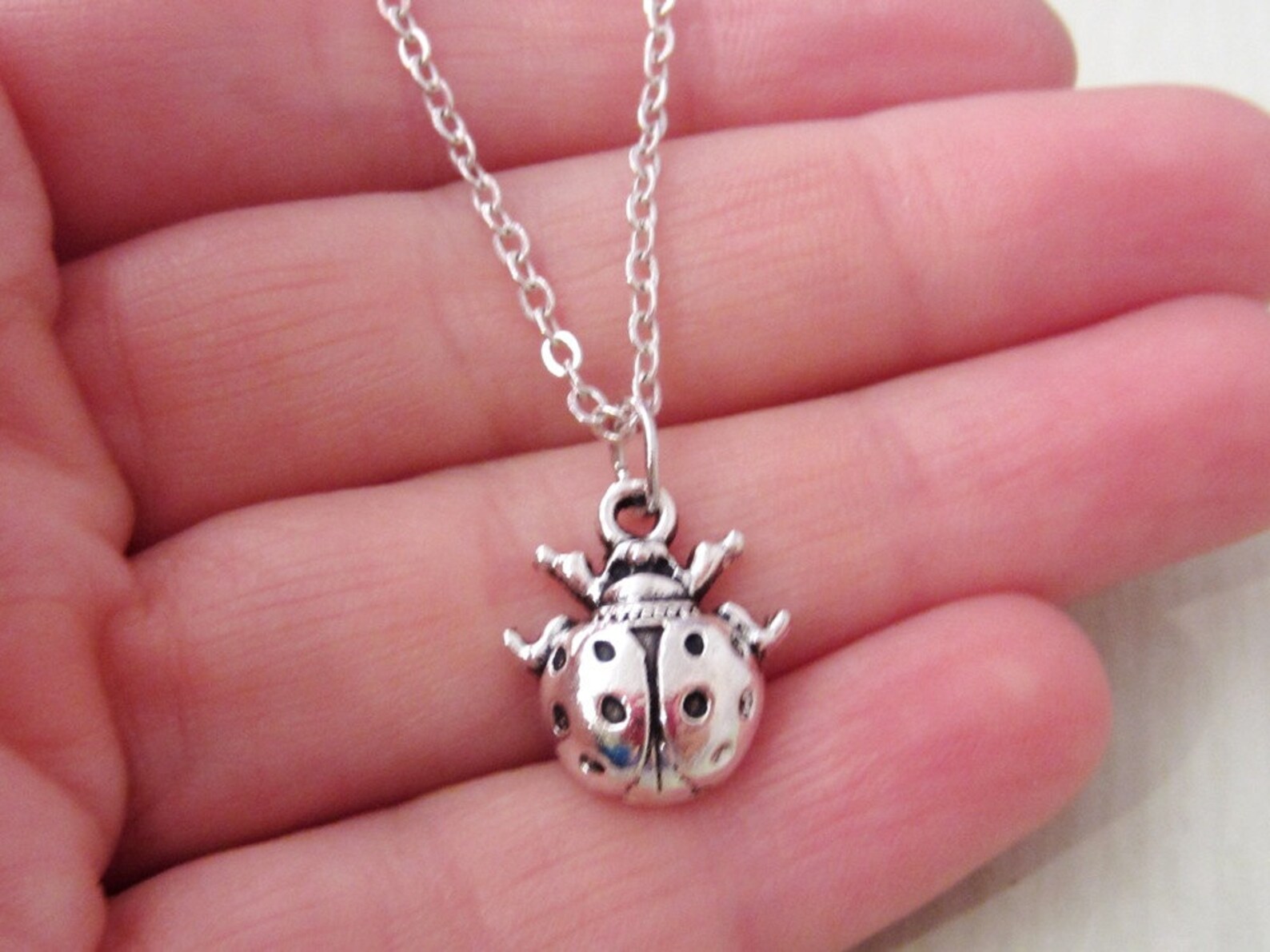 Ladybug Necklace Antique Silver Insect Necklace Monogram | Etsy