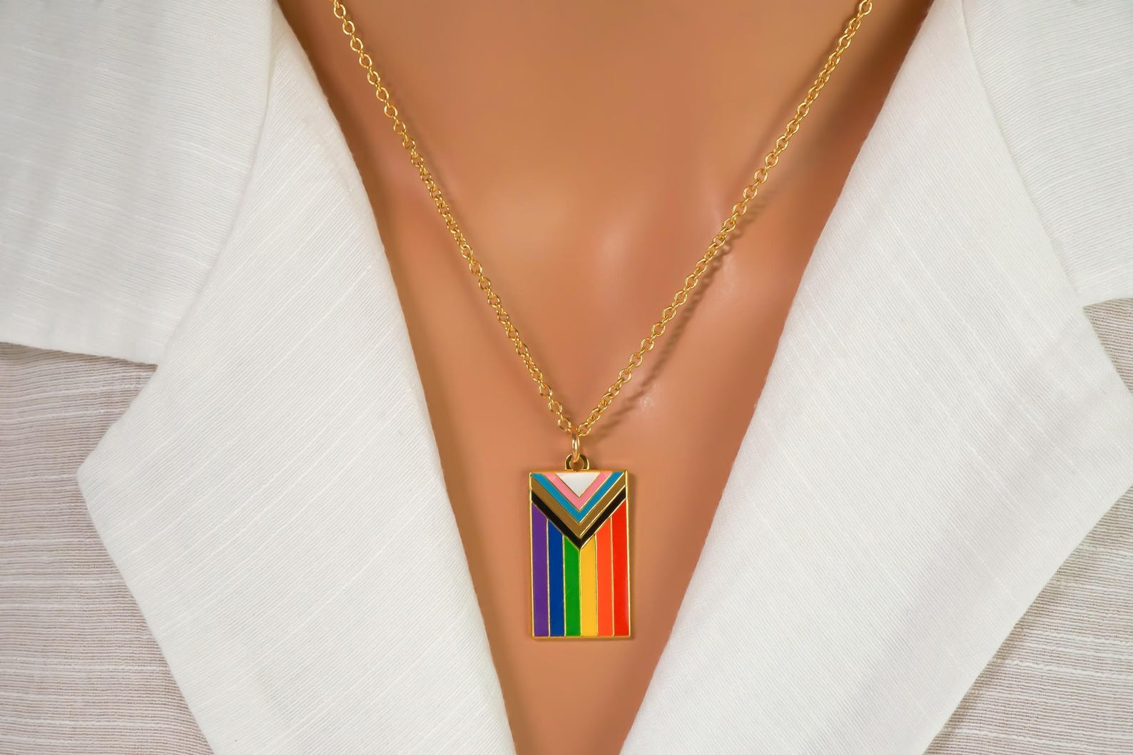 LGBTQ Pride Flag Necklace - Heart Flag Charm Necklace - Gold and Enamel ...