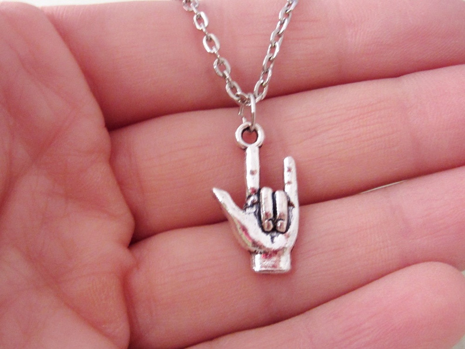 I Love You Necklace Sign Language Necklace Hand Charm - Etsy
