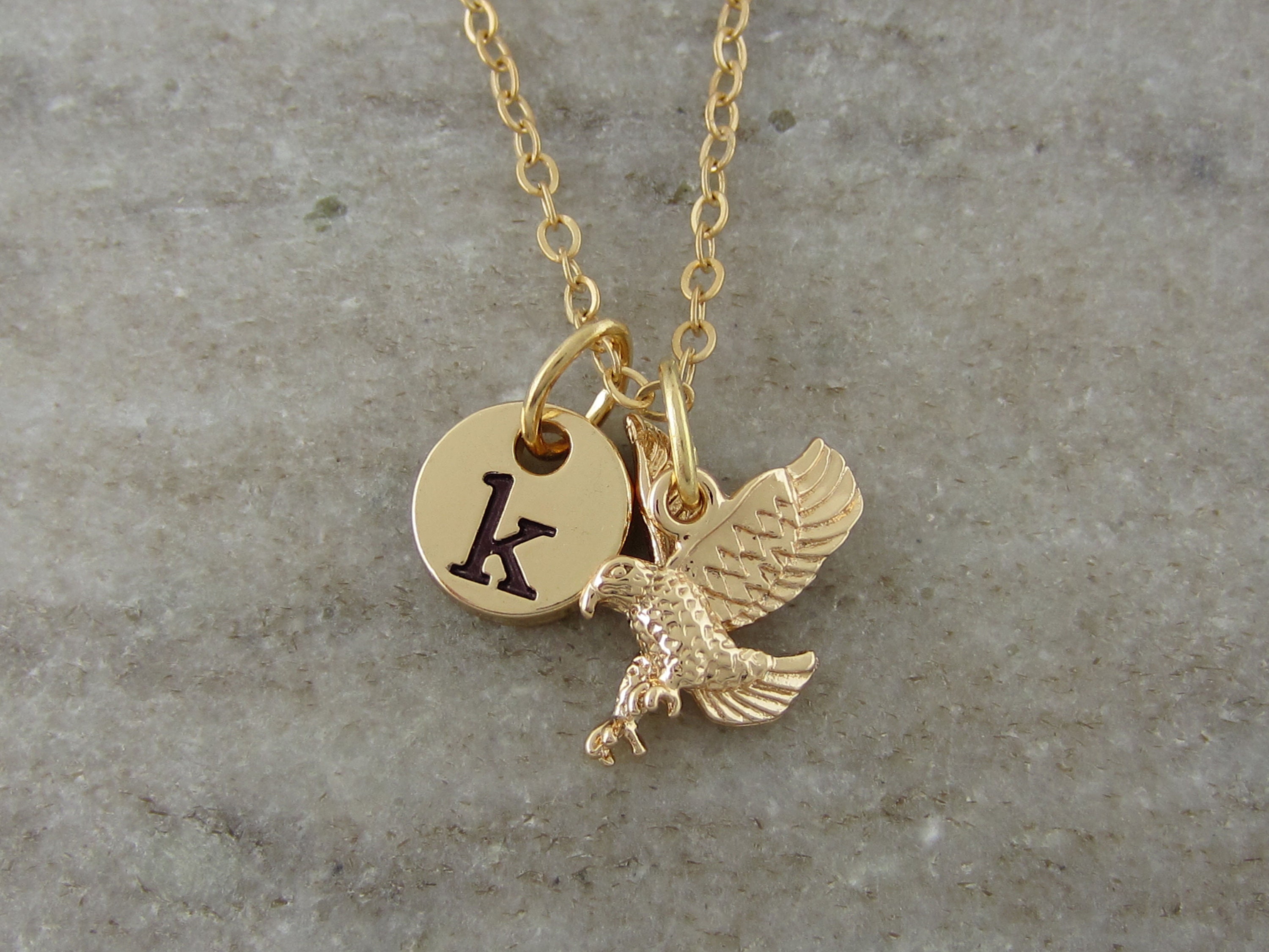 Gold Eagle Necklace Personalized Eagle or Hawk Charm Soft - Etsy