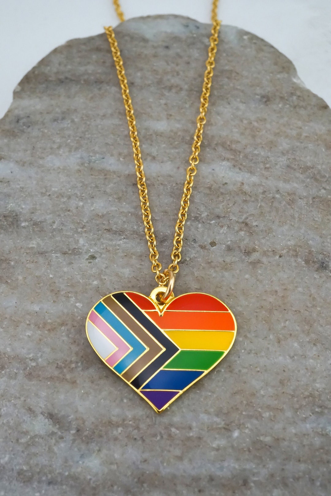 LGBTQ Progress Pride Flag Necklace - Rainbow Heart Flag Charm Necklace ...