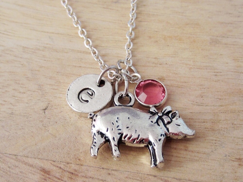 Pig Necklace Antique Silver Pig Jewelry Monogram - Etsy