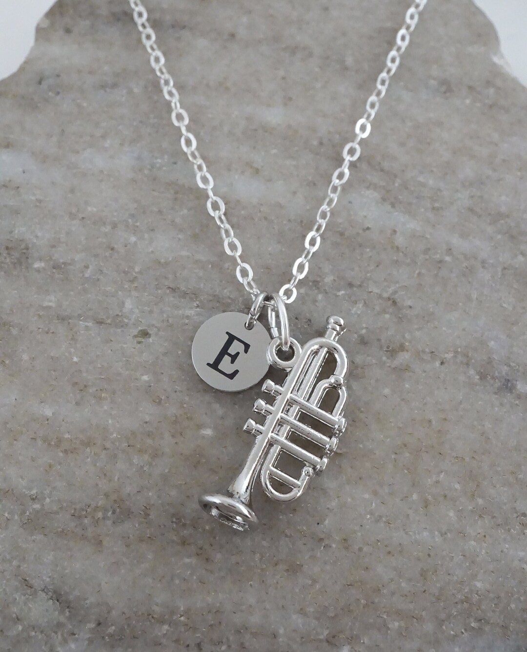 Trumpet Necklace - Personalized Monogram Initial Necklace - Antique ...