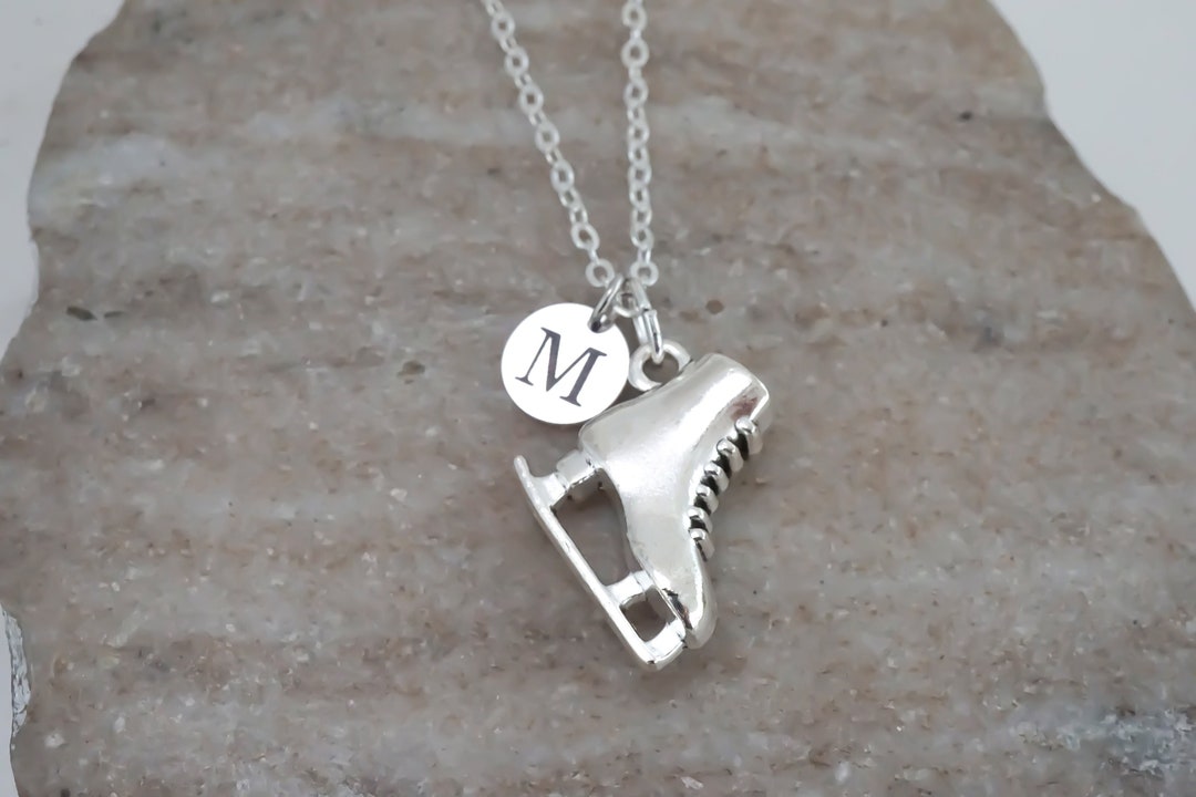 Silver Ice Skate Necklace - Personalized Initial Charm, Figure Skating ...