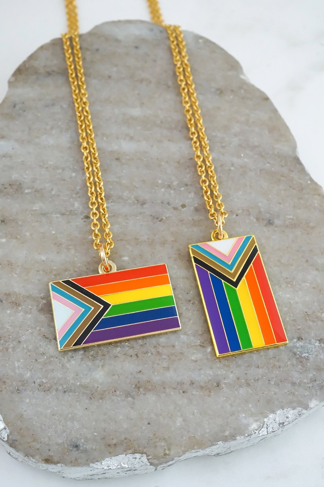 Progress Pride Flag Necklace - LGBTQIA Rainbow Flag Charm Necklace ...