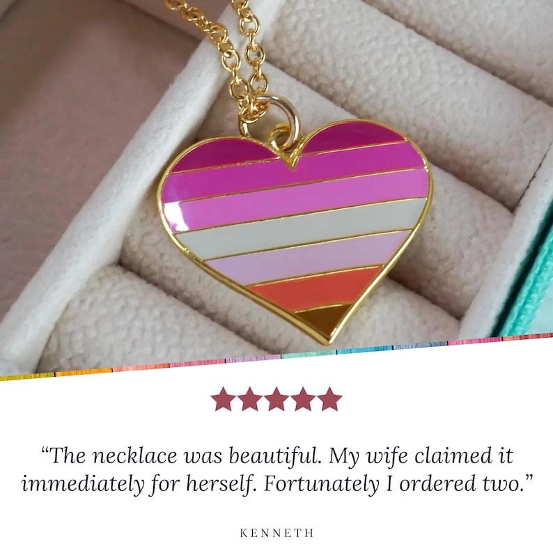 LGBTQ Pride Flag Necklace - Heart Flag Charm Necklace - Gold and Enamel ...
