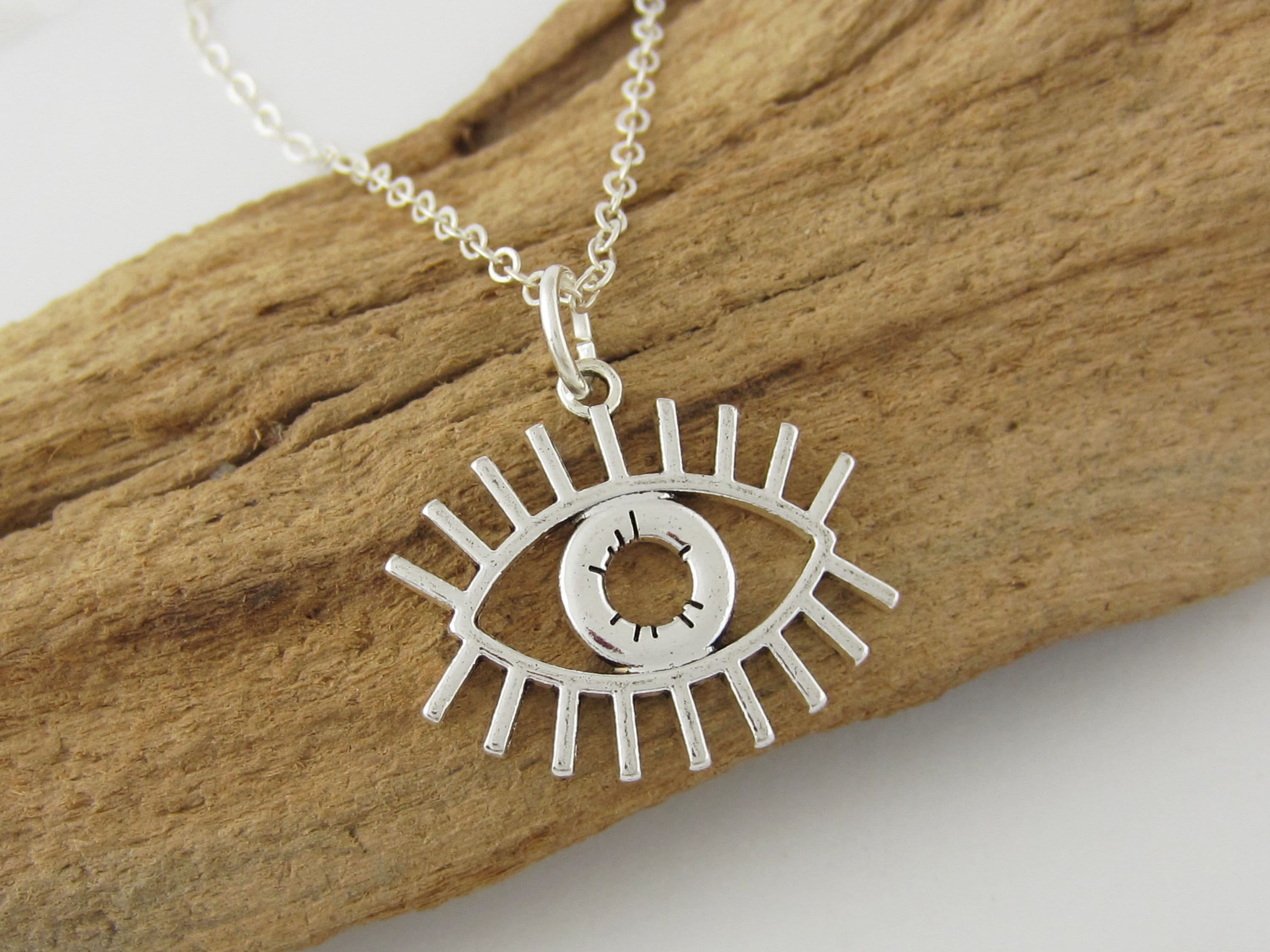 Eye Necklace Silver Eye With Eyelashes Charm Necklace - Etsy