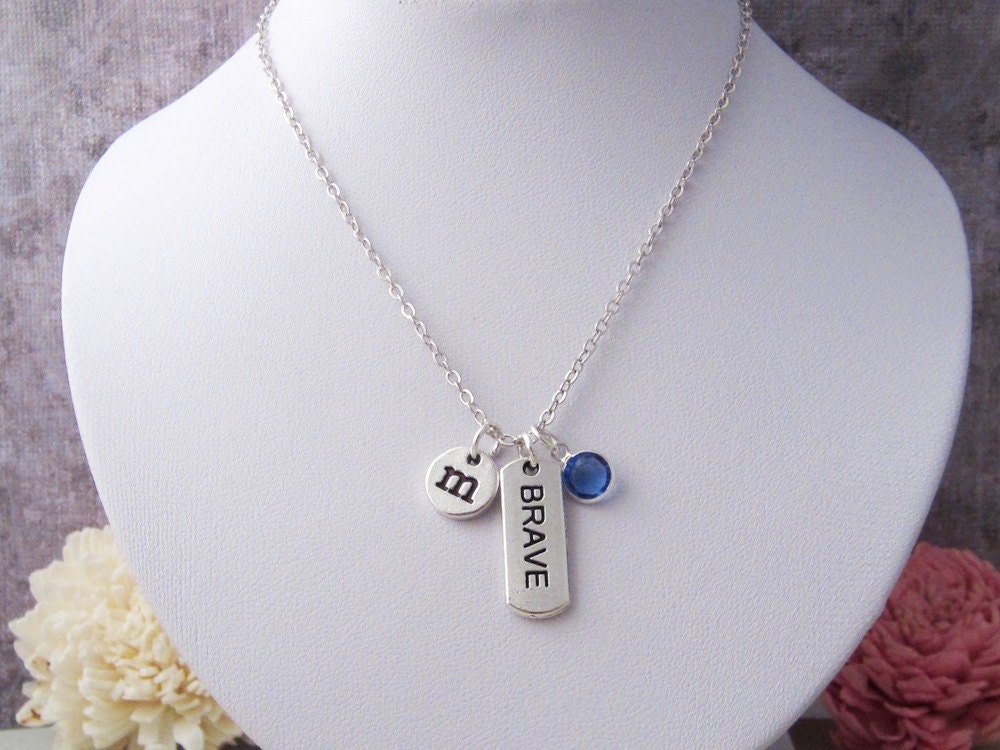 Brave Necklace Monogram Personalized Initial and Birthstone | Etsy