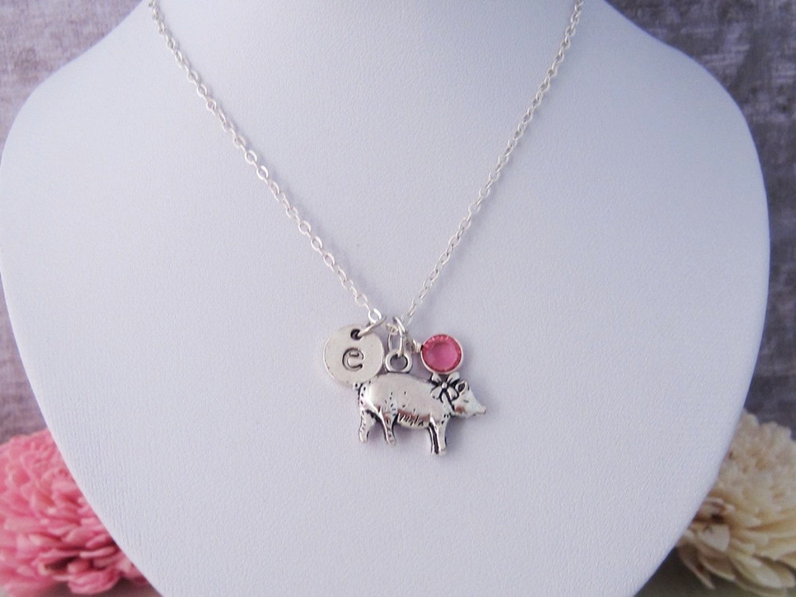 Pig Necklace Antique Silver Pig Jewelry Monogram - Etsy