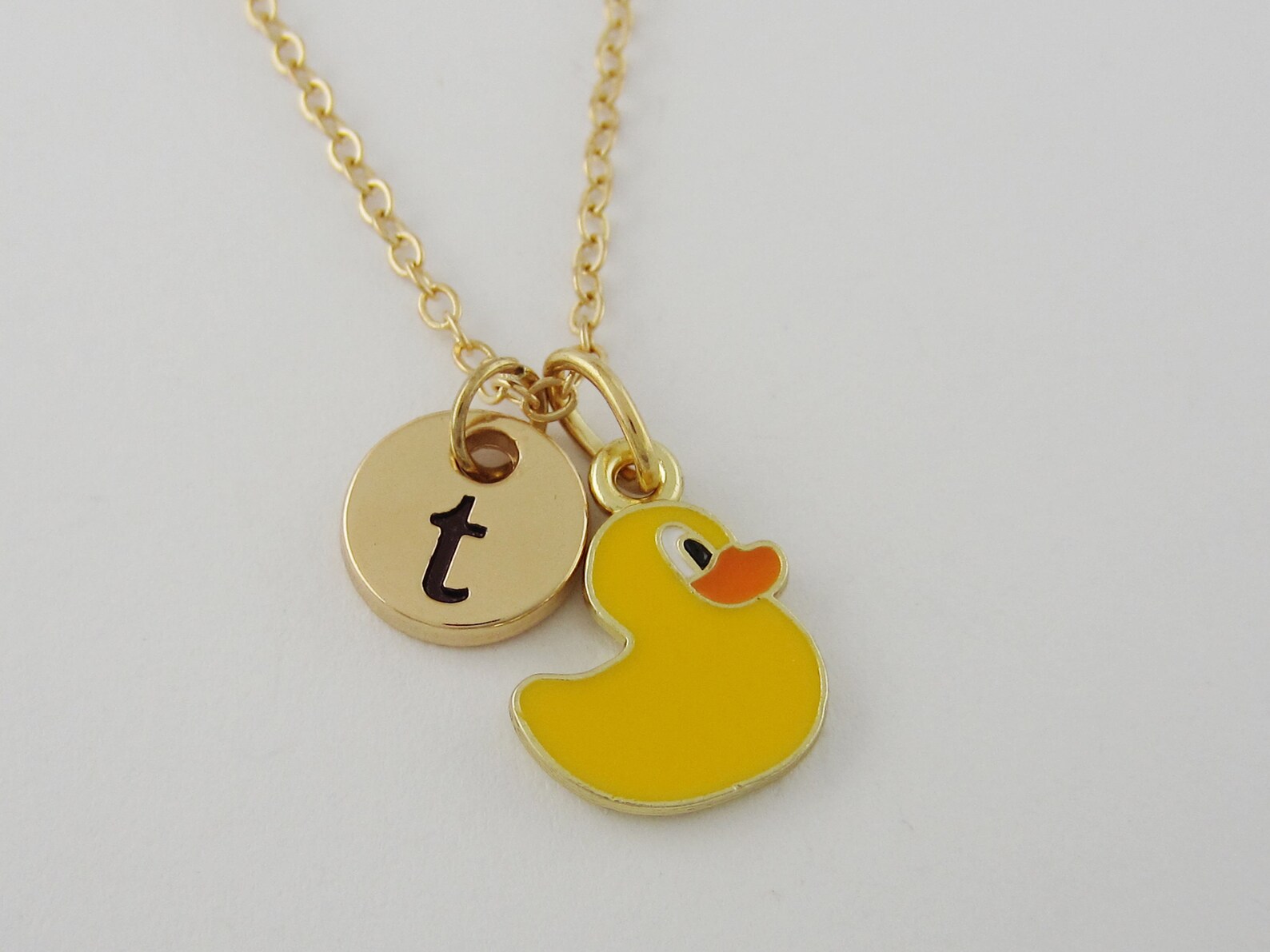 Yellow Rubber Ducky Necklace - Enamel Duck Charm, Personalized Initial ...